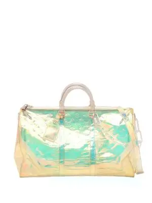 LOUIS VUITTON 2019 Monogram Prism Keepall Bandouliere 50 Boston Bag - White