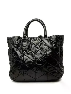 Prada 2010-2026 Impuntu Vernice Convertible Tote Satchel - Black