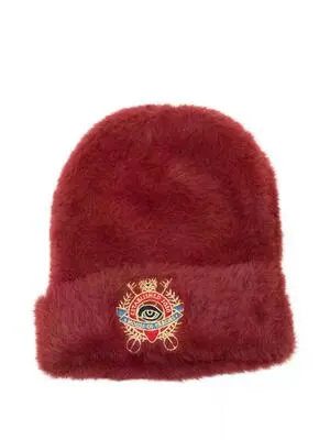 HOUSE OF ERRORS Embroidered-crest Faux-fur Beanie Hat - Red