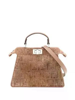 Fendi 2010-2026 Small Ff Jacquard Peekaboo Iseeu Satchel - Brown