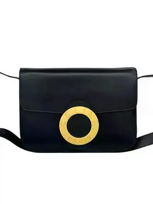 Celine 1990-2000 Calfskin Circle Logo Crossbody Bag - Black