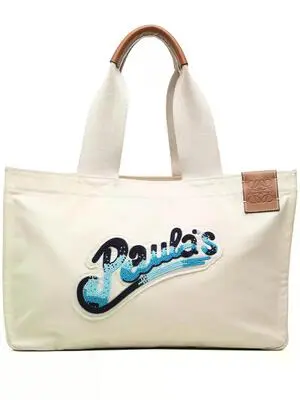Loewe 2020 Paulas Ibiza Canvas Beach Cabas Tote Bag - White