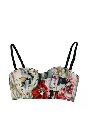 Dolce & Gabbana Floral-print Silk-satin Bra - Neutrals