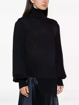 Liviana Conti Puff-sleeve High-neck Sweater - Blue