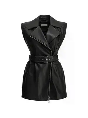 Max Mara Favella Belted Leather Jacket - Black