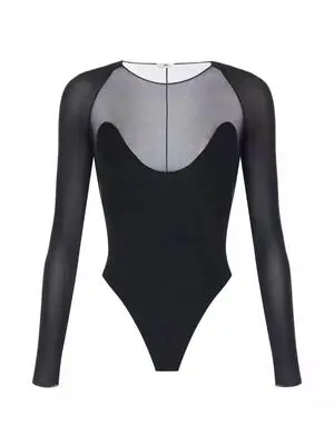 Elisabetta Franchi Bodysuit In Stretch Jersey And Tulle Fabrics - Black