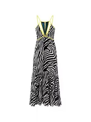Patrizia Pepe Zebra-print Ruffled-hem Maxi Dress - Black