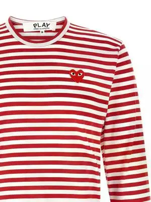 Play Comme Des Garcon Striped Logo-patch T-shirt - Red