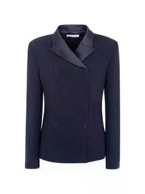 Liviana Conti Double-breasted Satin-trim Jacket - Blue