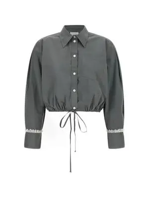 GANNI Lace-trim Cropped Shirt - Grey
