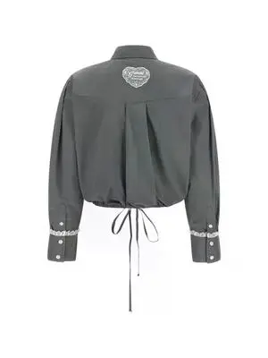 GANNI Lace-trim Cropped Shirt - Grey