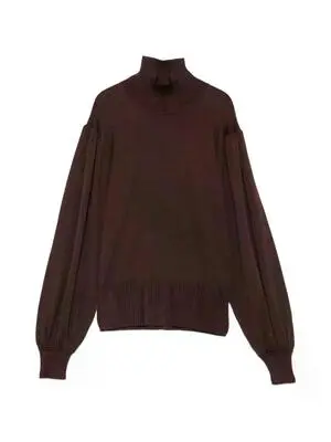 Liviana Conti High-neck Balloon-sleeve Sweater - Brown