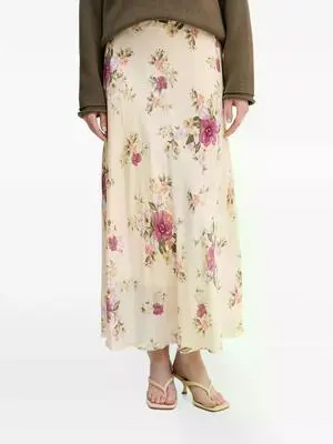 BENETTON Floral-print Flared Midi Skirt - Neutrals