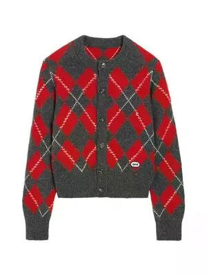 AMI Paris Wool Cardigan In Argyle - Grey