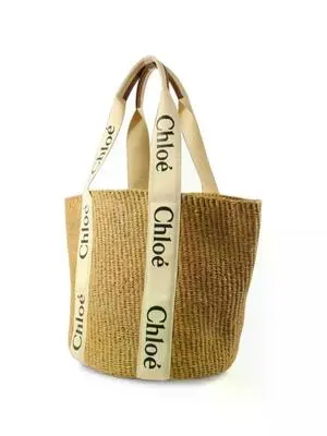 Chloé Large Woody Raffia Shoulder Bag - Neutrals