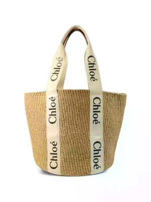 Chloé Large Woody Raffia Shoulder Bag - Neutrals