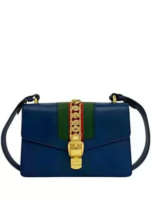 Gucci 2016-2026 Small Calfskin Web Sylvie Satchel - Blue