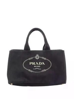 Prada 2013-2026 Large Canvas Canapa Logo Tote Satchel - Black