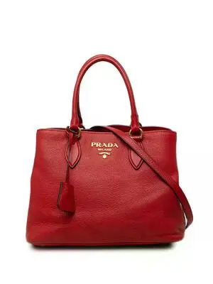 Prada 2010-2026 Vitello Daino Open Convertible Tote Satchel - Red