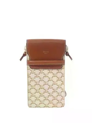 Celine 2000-2026 Triomphe Coated Canvas Phone Pouch Flap Crossbody Bag - White