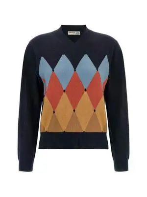 BALLANTYNE Argyle V-neck Sweater - Blue