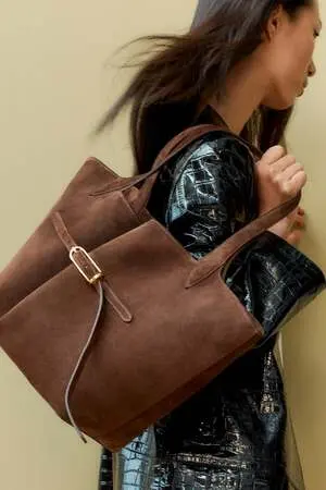 LIFFNER Belted Tote Dark Suede - Brown