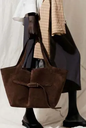 LIFFNER Belted Tote Dark Suede - Brown