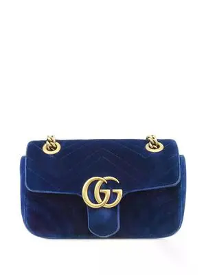 Gucci 2016-2026 Small Gg Marmont Matelasse Velvet Shoulder Bag - Blue