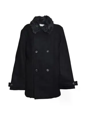 Our Legacy Wage Faux-fur Collar Double-breasted Coat - Black