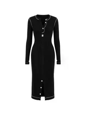 Moschino Ribbed-knit Contrast-stitch Midi Dress - Black