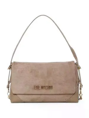 Moschino Logo-plaque Suede-effect Shoulder Bag - Neutrals