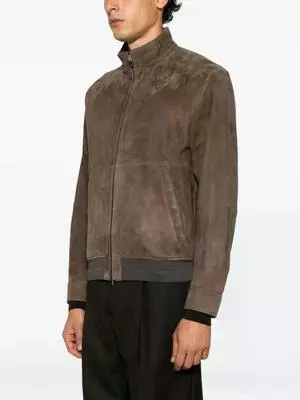Canali Suede Zip-up Jacket - Brown