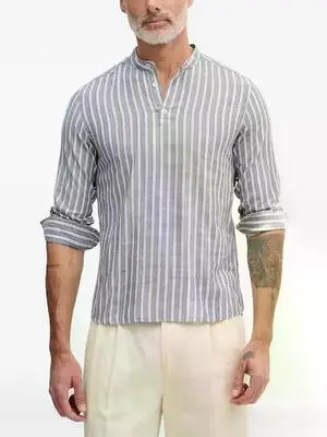 BENETTON Striped Band-collar Shirt - Blue