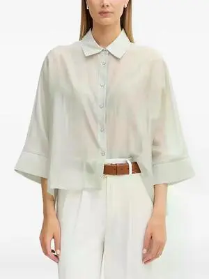 BENETTON Sheer Wide-sleeve Shirt - Green