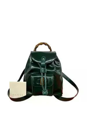 Gucci 20th Century Patent Bamboo Drawstring Backpack - Green
