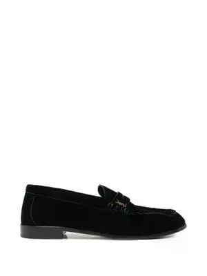 Saint Laurent Velvet Logo-plaque Loafers - Black