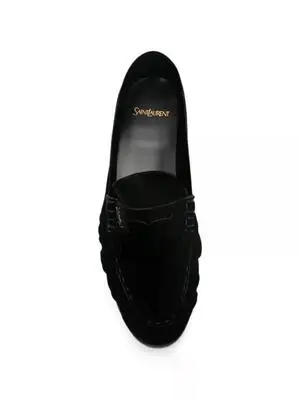 Saint Laurent Velvet Logo-plaque Loafers - Black