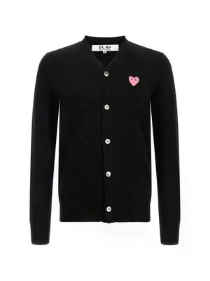 Play Comme Des Garcon Logo-patch V-neck Cardigan - Black