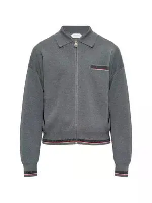 Versace Jacquard Wool Knit Zip Sweater