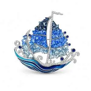 ANGEL BAROCCO Crystal Sailing Ship Brooch - Blue