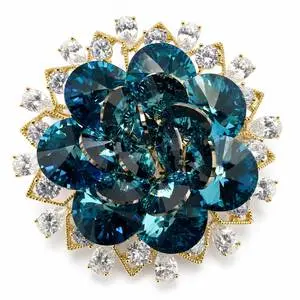ANGEL BAROCCO Teal Crystal Layered Flower Brooch - Blue