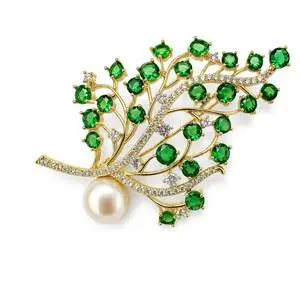 ANGEL BAROCCO Crystal Branch & Pearl Brooch - Green