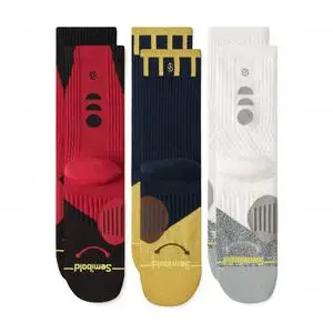 SEMIBOLD Red / White / Blue Funny Performance Crew Socks Three-pack - Red/white/blue