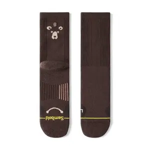 SEMIBOLD Merino Wool Hiking Crew Socks Royal Sakura Humble Bear - Brown
