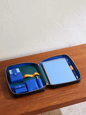 Smythson Panama Cross-grain Leather Artist Folio Stationary Set - Blue