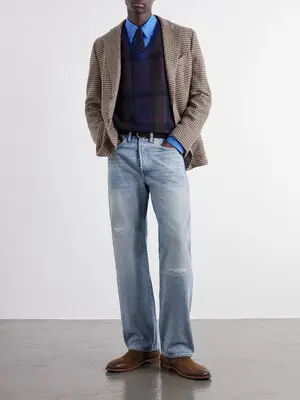 Polo Ralph Lauren Logo-embroidered Checked Wool And Cotton-blend Vest - Blue