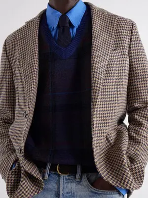 Polo Ralph Lauren Logo-embroidered Checked Wool And Cotton-blend Vest - Blue