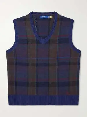 Polo Ralph Lauren Polo Ralph Lauren - Logo-Embroidered Checked Wool And Cotton-Blend Vest - Men - Blue - L Navy