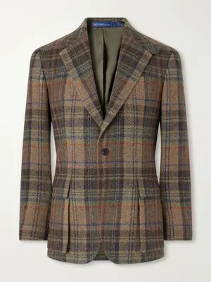 Polo Ralph Lauren Suede-trimmed Checked Wool Blazer