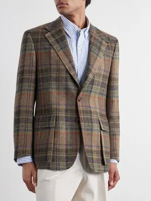 Polo Ralph Lauren Suede-trimmed Checked Wool Blazer